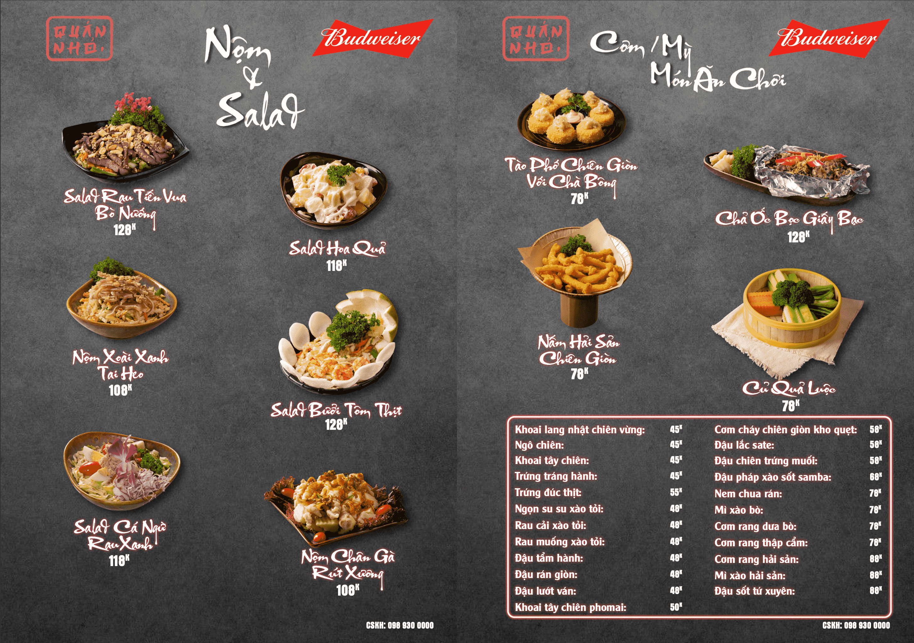 Menu - Quán Nhỏ - Quán Nhậu Xuyên Đêm Tại Hà Nội